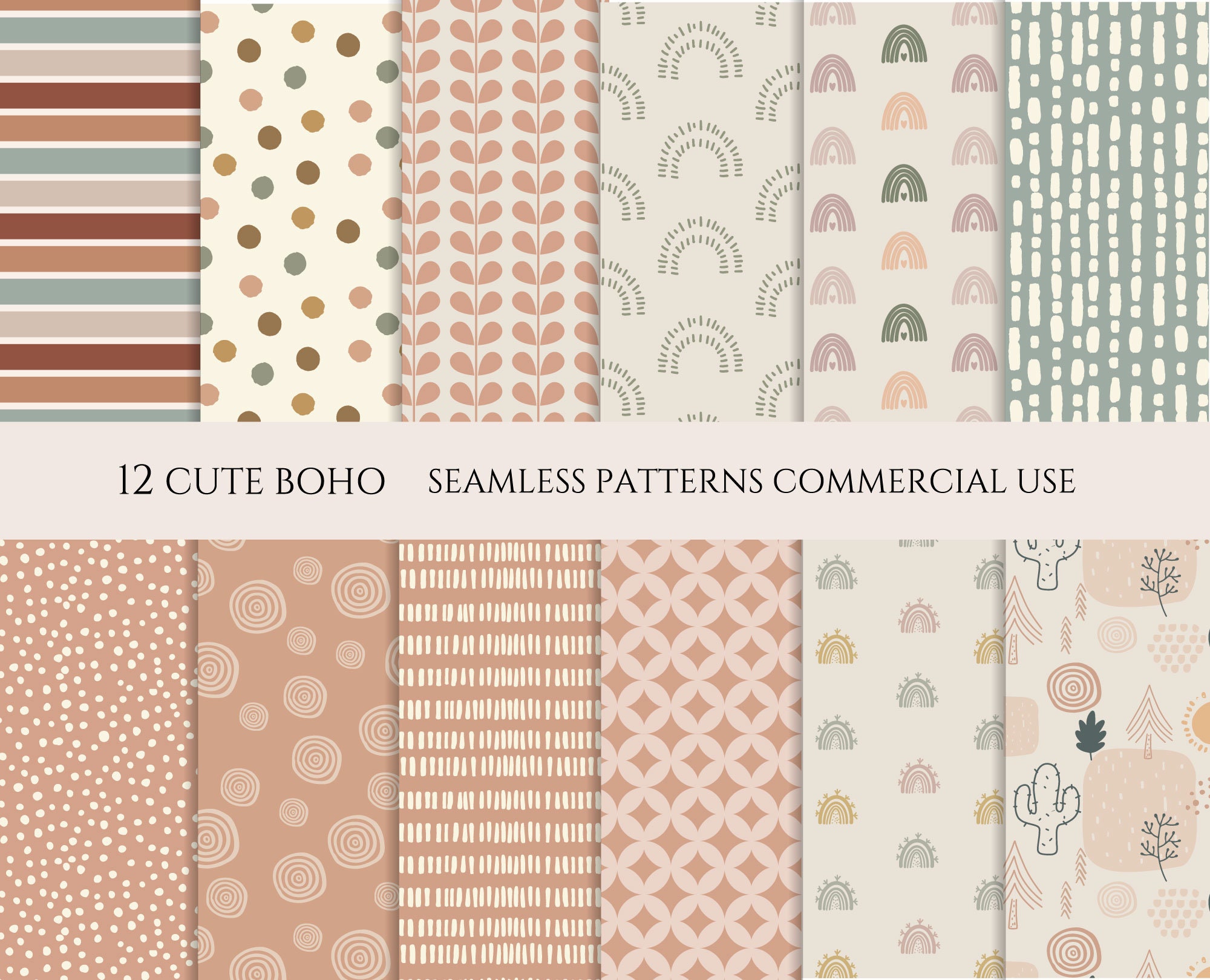 12 Boho Seamless Patterndigital Papers Scrapbook Paper - Etsy