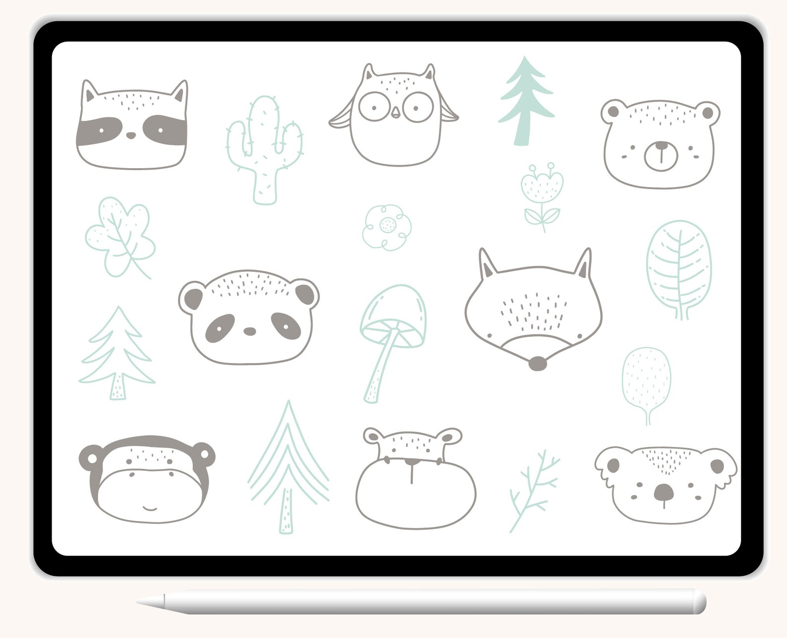 37 Woodland Animals Bundle Stamp Procreateforest Head Animal - Etsy