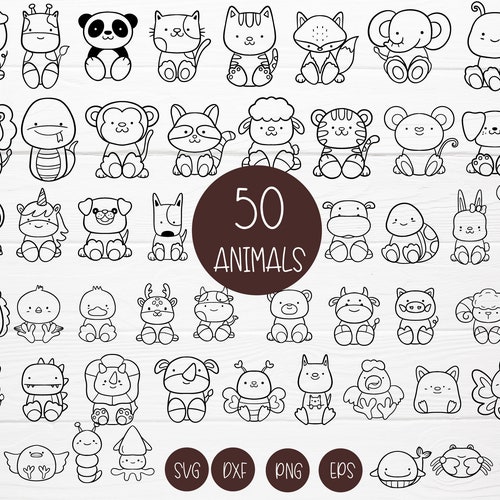 50 Animals Bundle SVG for Cut File Animal Hand Drawn - Etsy