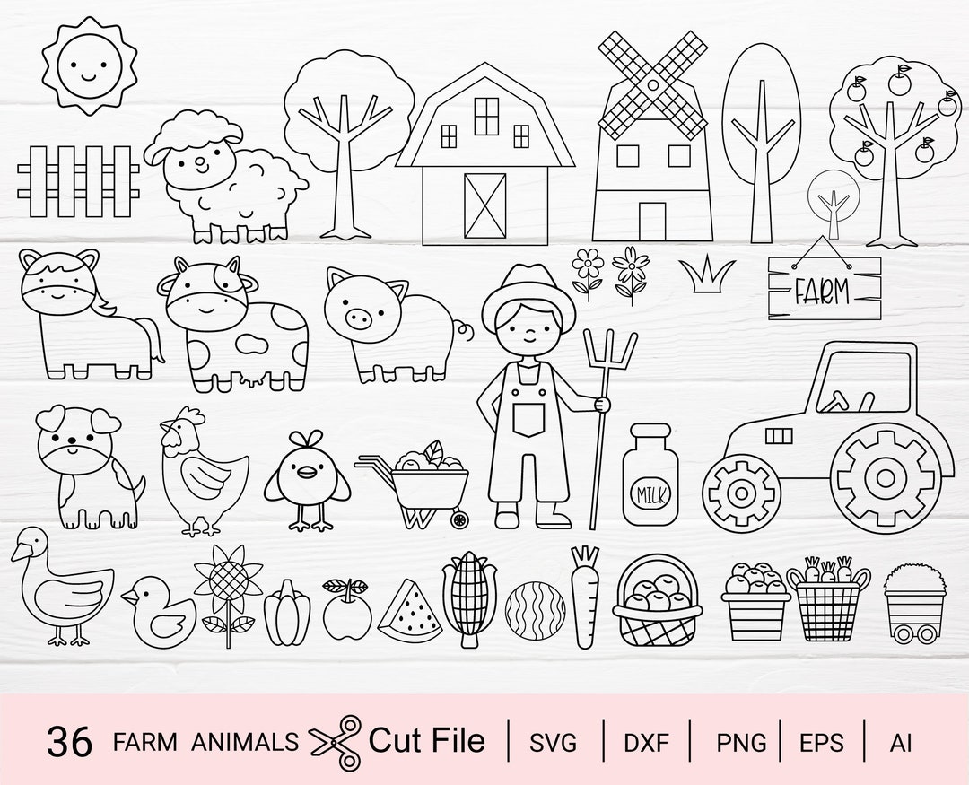 Farm Animals Bundle SVG for Cut File,farm Animal Coloring ,clipart ...