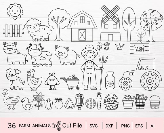 Farm Animals Bundle SVG for Cut Filefarm Animal Coloring - Etsy