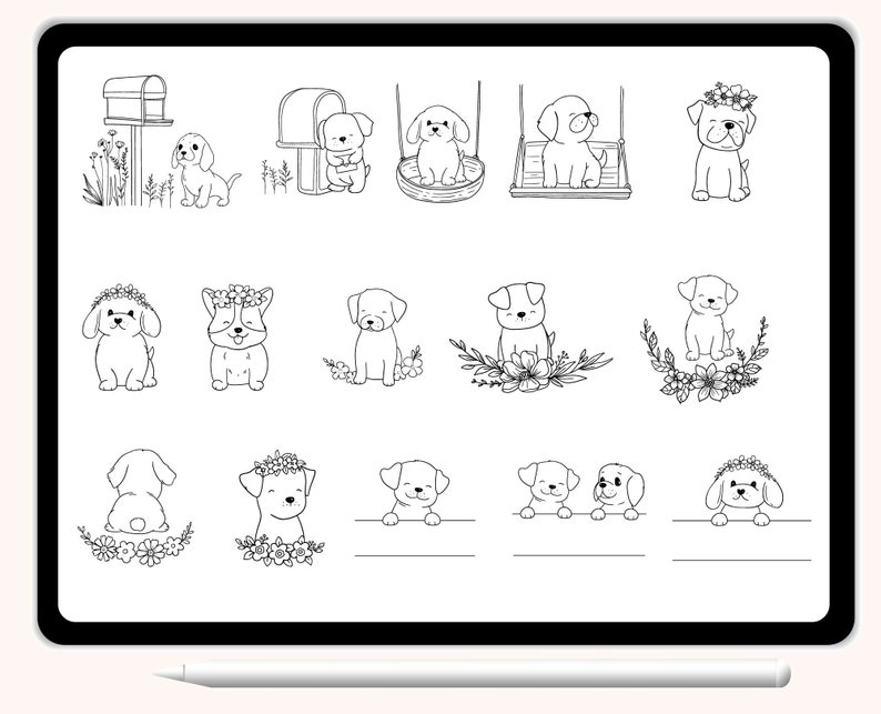 100 Cute Dog Stamp Brush Cartoon Animal for Procreate Stamps, Abstract ...