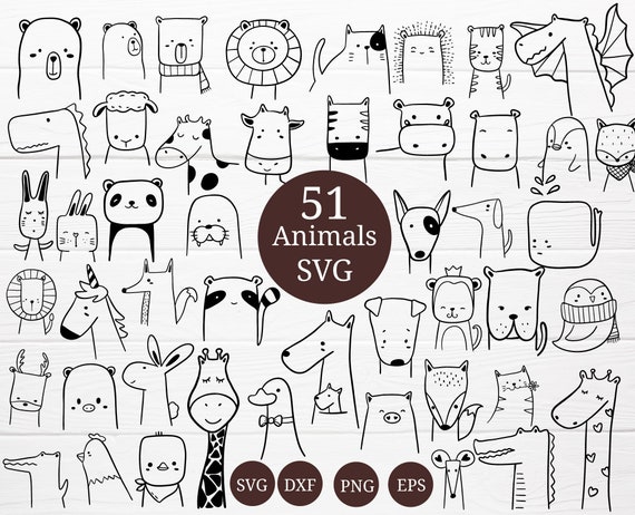 51 Animals Bundle SVG for Cut File Animal Hand Drawn | Etsy