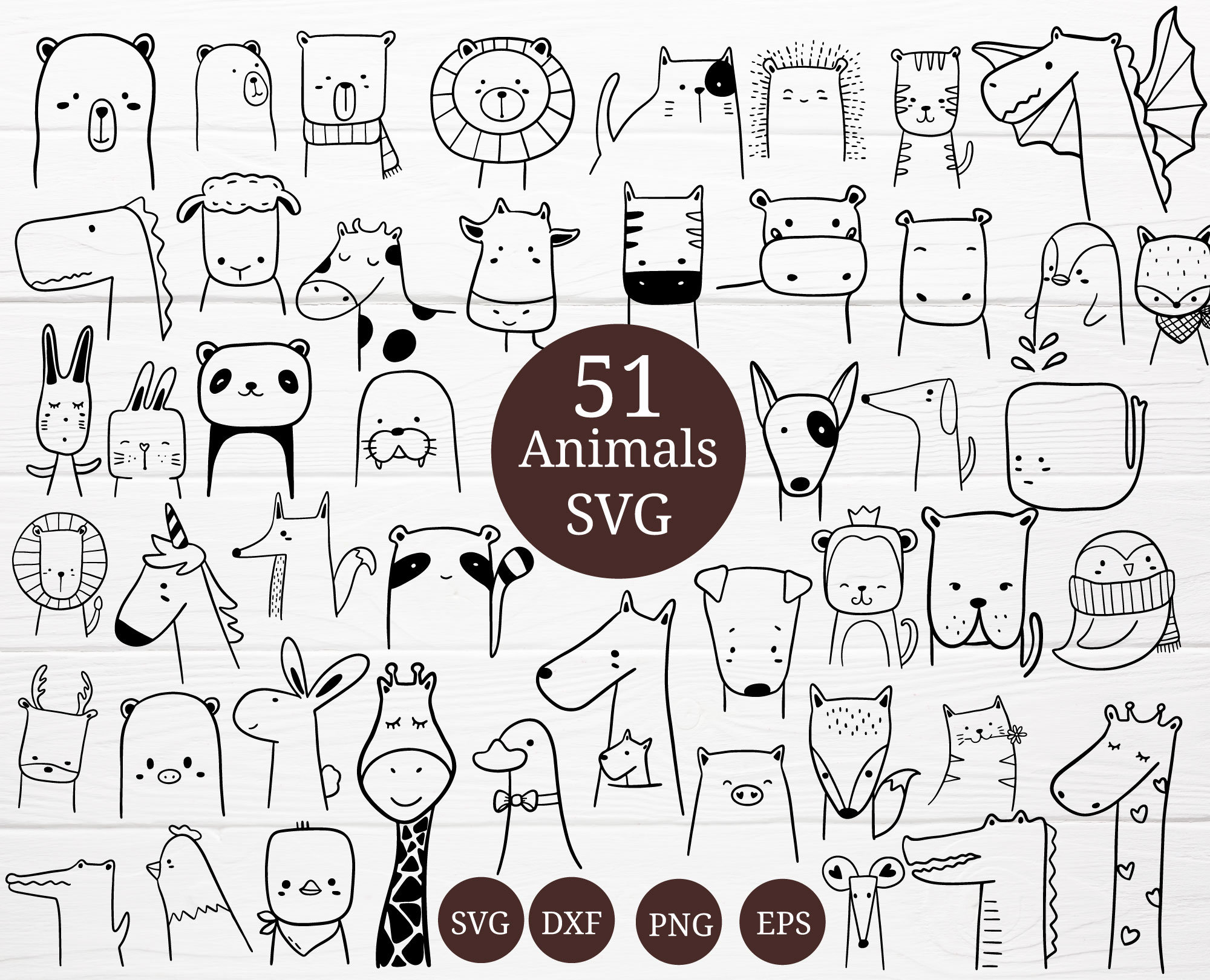51 Animals Bundle SVG for Cut File Animal Hand Drawn - Etsy