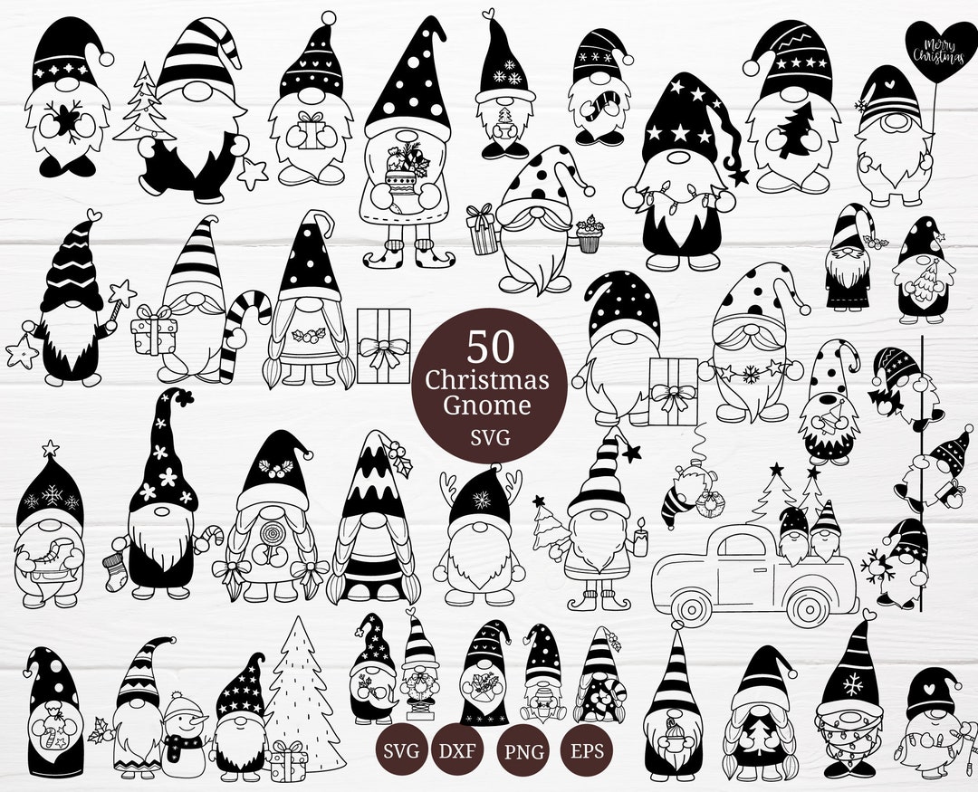 50 Christmas Gnome Bundle SVG for Cut File,christmas Doodle, Hand Drawn ...