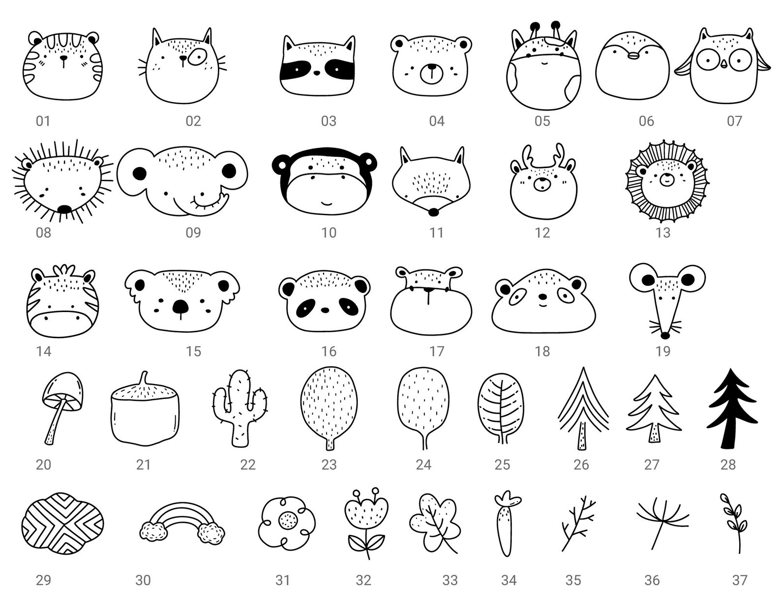 Woodland Animals Bundle SVG for Cut File Coloring Forest Head | Etsy