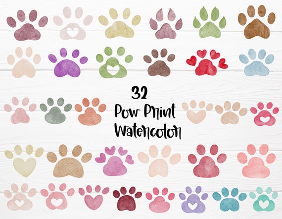 32 Watercolor Paw Clipart Bundle Dog Paw Cat Paw Puppy - Etsy