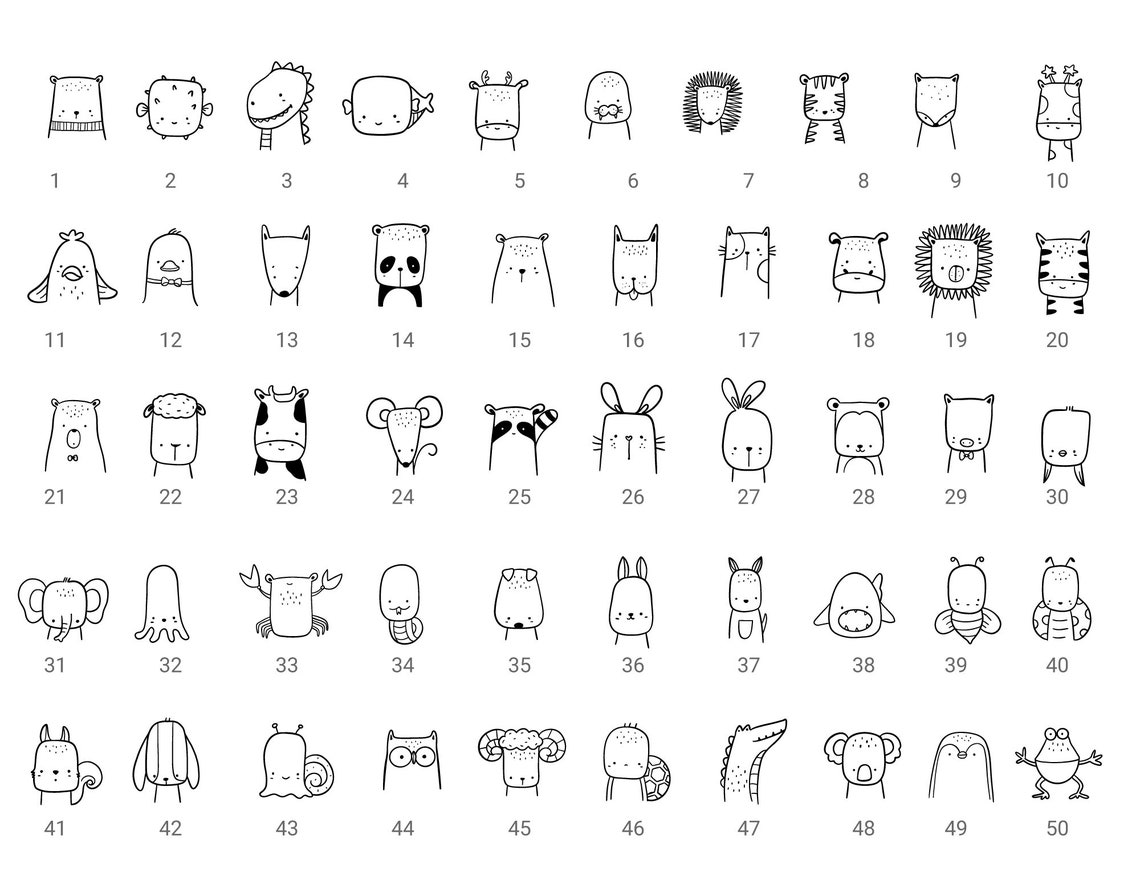 50 Tiere Bundle SVG Für Plotterdatei Tier handgezeichnet - Etsy.de
