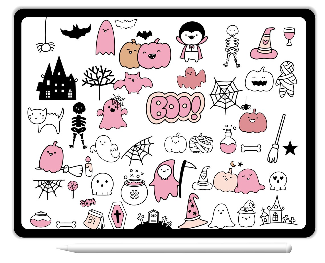70 Cute Halloween Procreate Stamp Brushes Doodle and Hand | Etsy