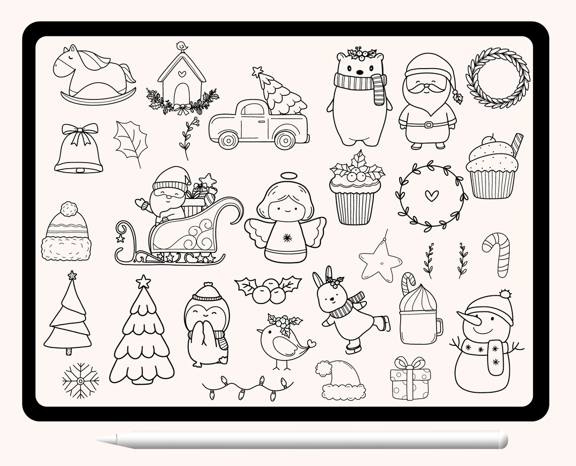 100 Christmas Procreate Stamps Christmas Ornaments Doodle - Etsy