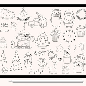 100 Christmas Procreate Stamps, Christmas Ornaments Doodle, Christmas ...