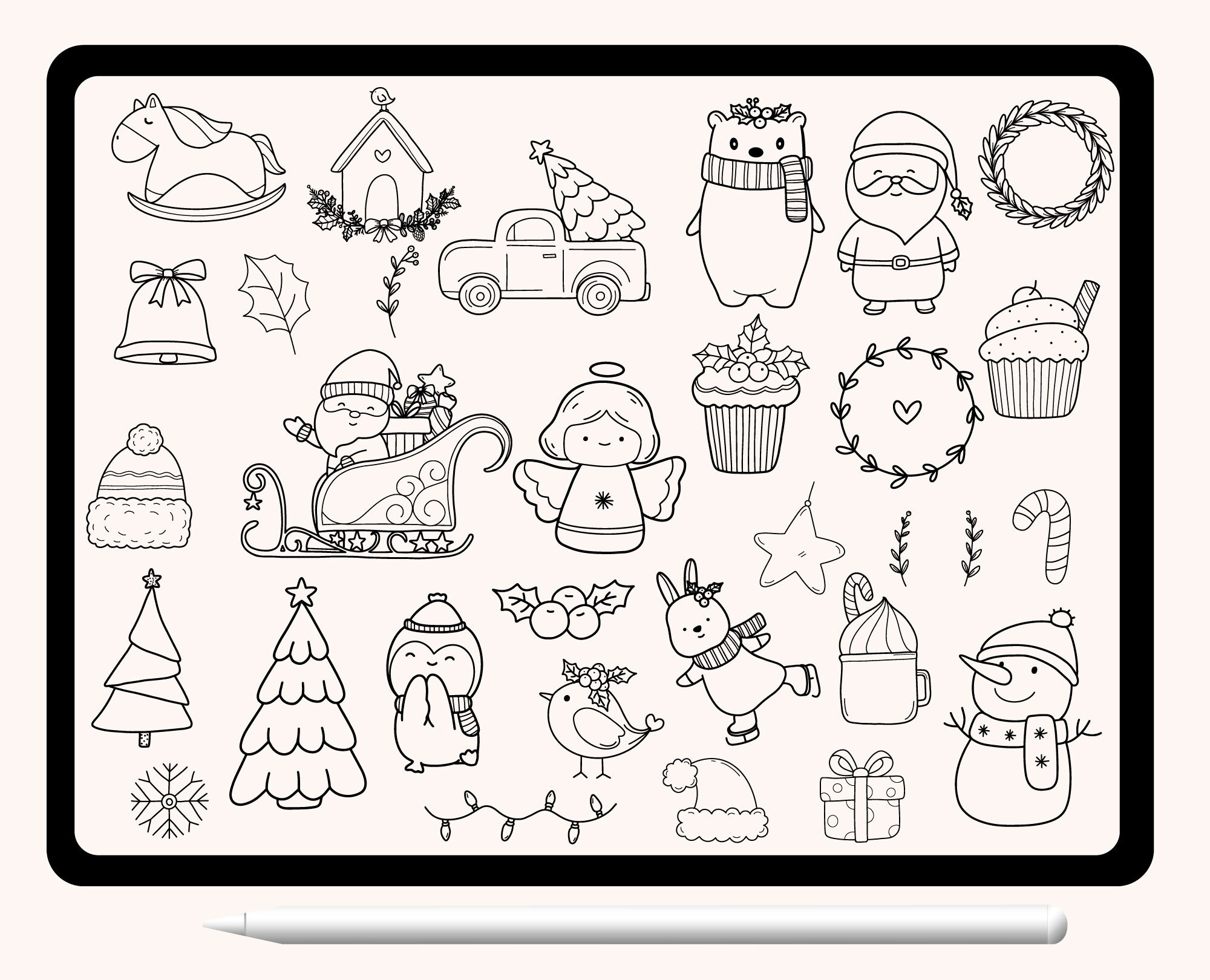 100 Christmas Procreate Stamps Christmas Ornaments Doodle - Etsy