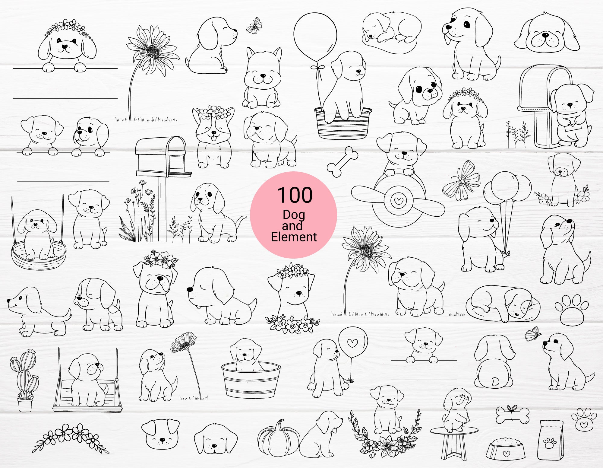 100 Cute Dog Cartoon Animal Svg Bundle Cut File Pet Cute Flower,leave ...