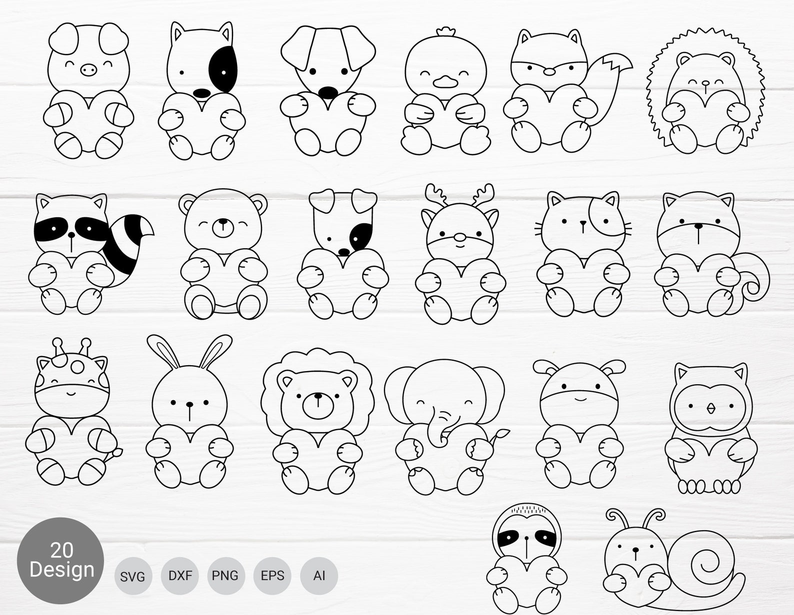 20 Animals With Heart Valentine Bundle SVG for Cut File - Etsy