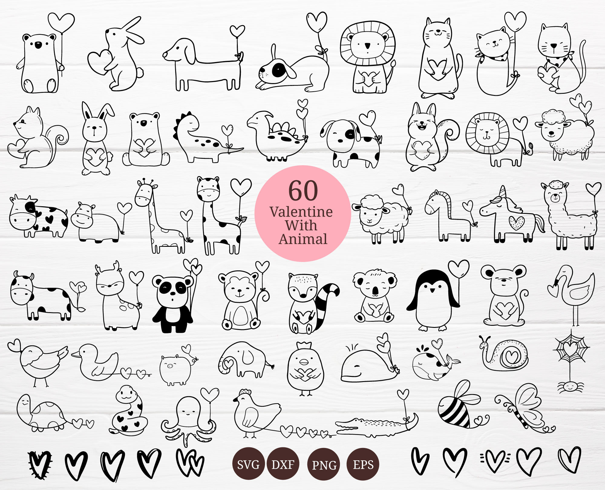 60 Animals With Valentine Bundle SVG for Cut File Animal Hand - Etsy UK