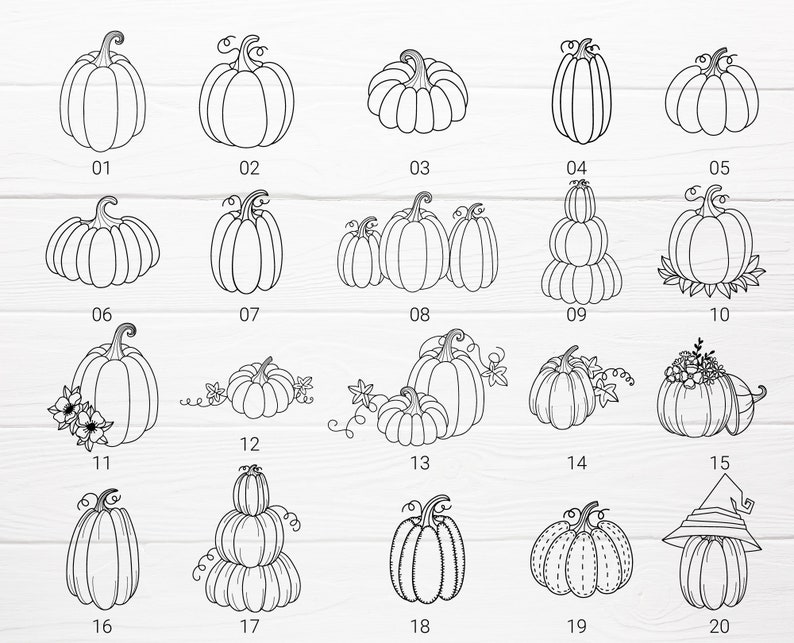 20 Pumpkins Bundle SVG for Cut File, Pumpkin Hand Drawn Style,svg,dxf ...