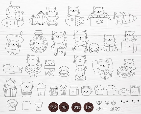 Cat Cartoon Bundle SVG for Cut File Animal Hand - Etsy