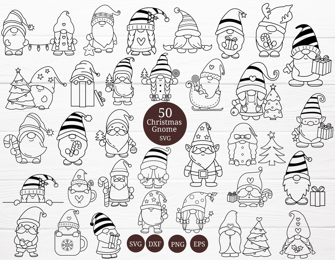 50 Christmas Gnome Bundle SVG for Cut File,christmas Doodle, Hand Drawn ...