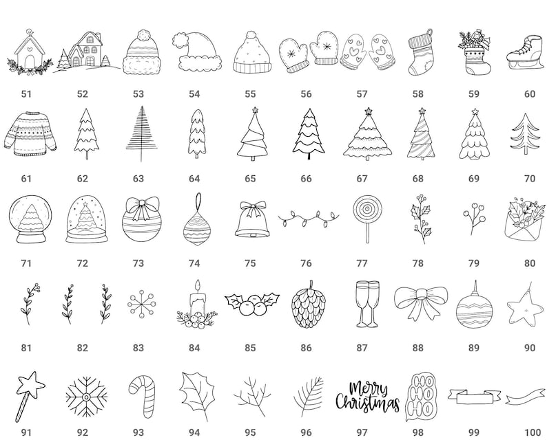 100 Christmas Procreate Stamps Christmas Ornaments Doodle - Etsy