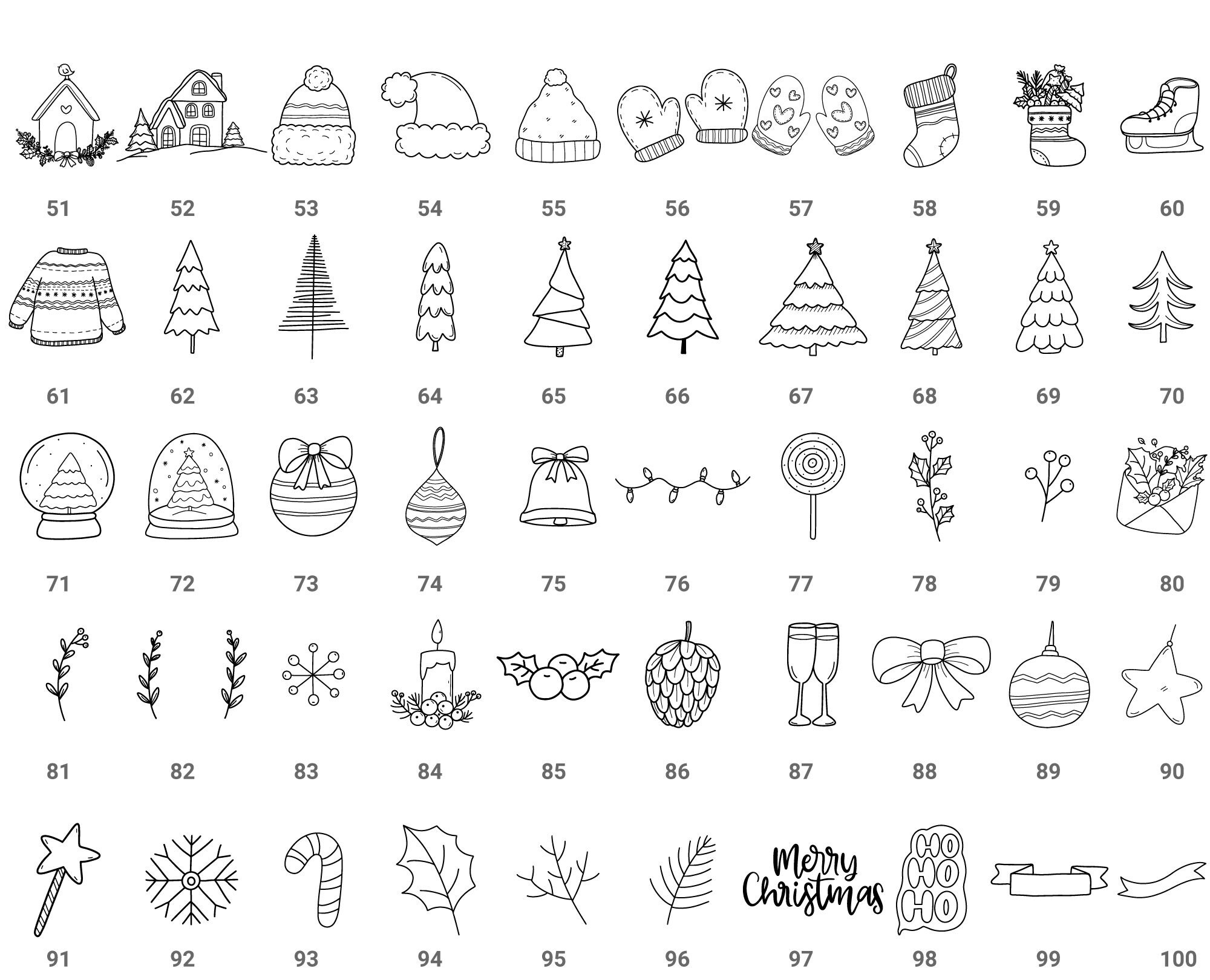 100 Christmas Procreate Stamps Christmas Ornaments Doodle - Etsy