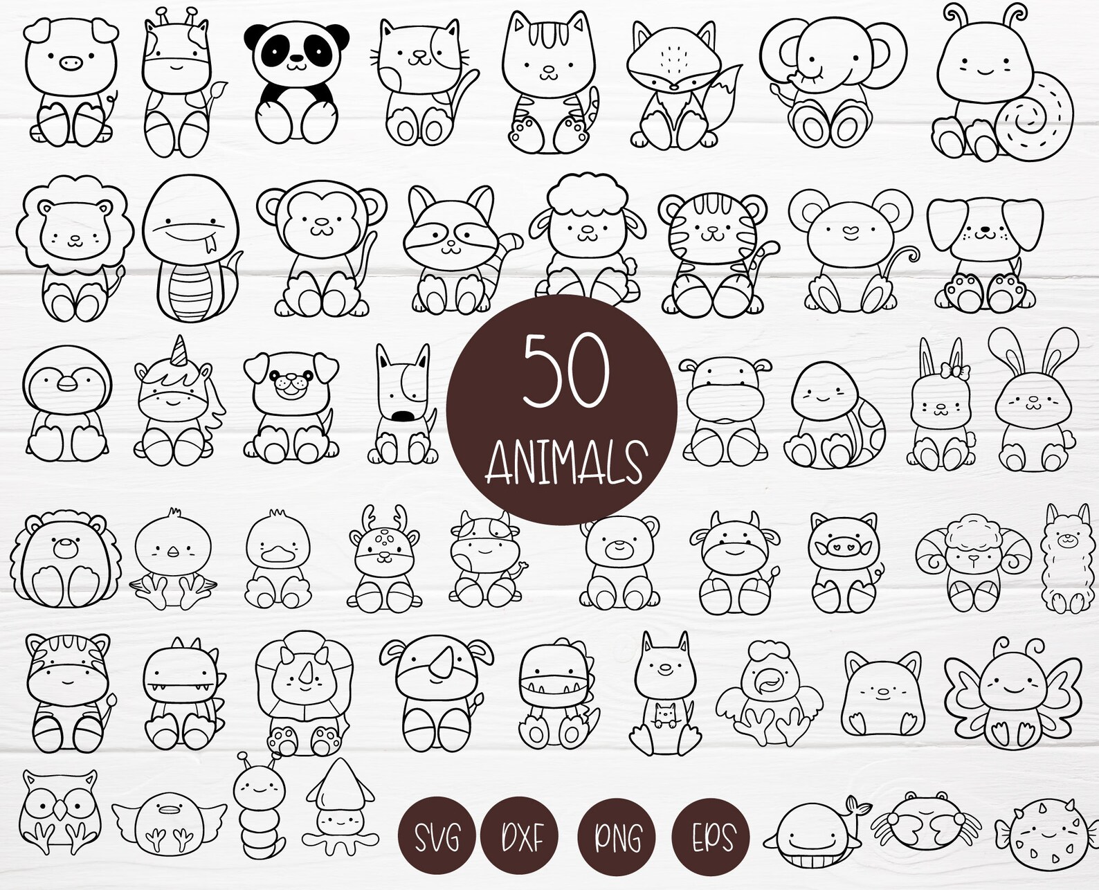 50 Animals Bundle SVG for Cut File Animal Hand Drawn - Etsy