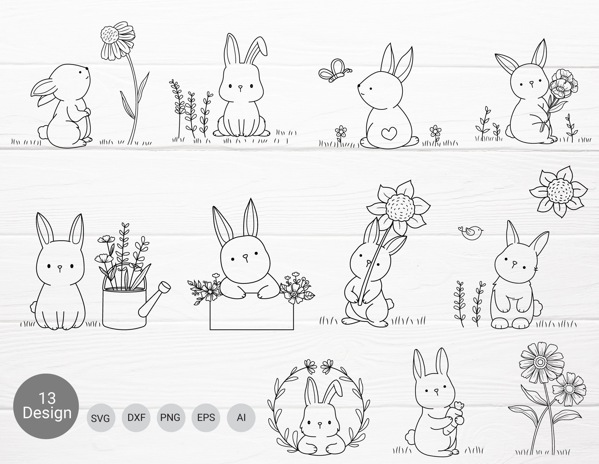 Little Ribbit Cartoon Bunny Bundle Svg Cut File, Animals Cut File ...
