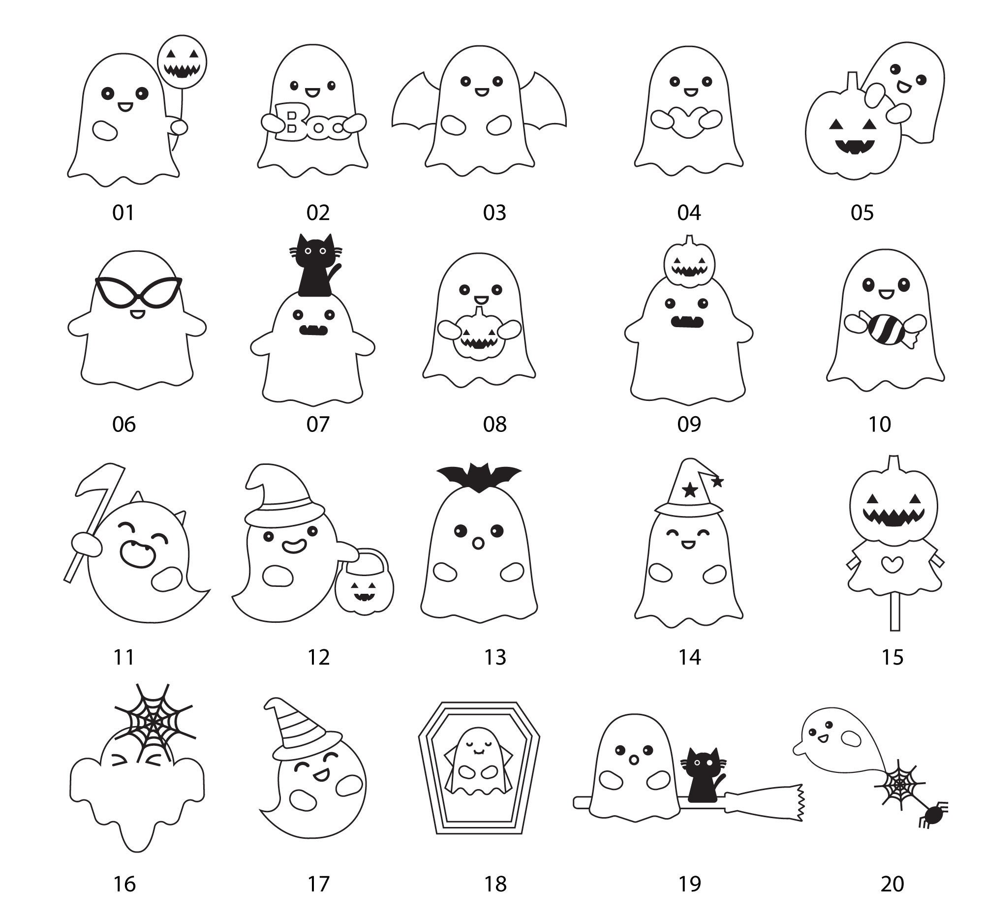 20 Cute Ghost Cute Halloween Procreate Stamp Brushes Doodle - Etsy