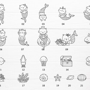 Mermaid Cat Bundle SVG Cut File,outline Line Art PNG Clipart, Digital ...