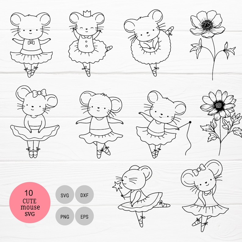 Mouse Ballerina Cartoon Bundle Svg,cut File, Animals Mouse Clipart SVG ...