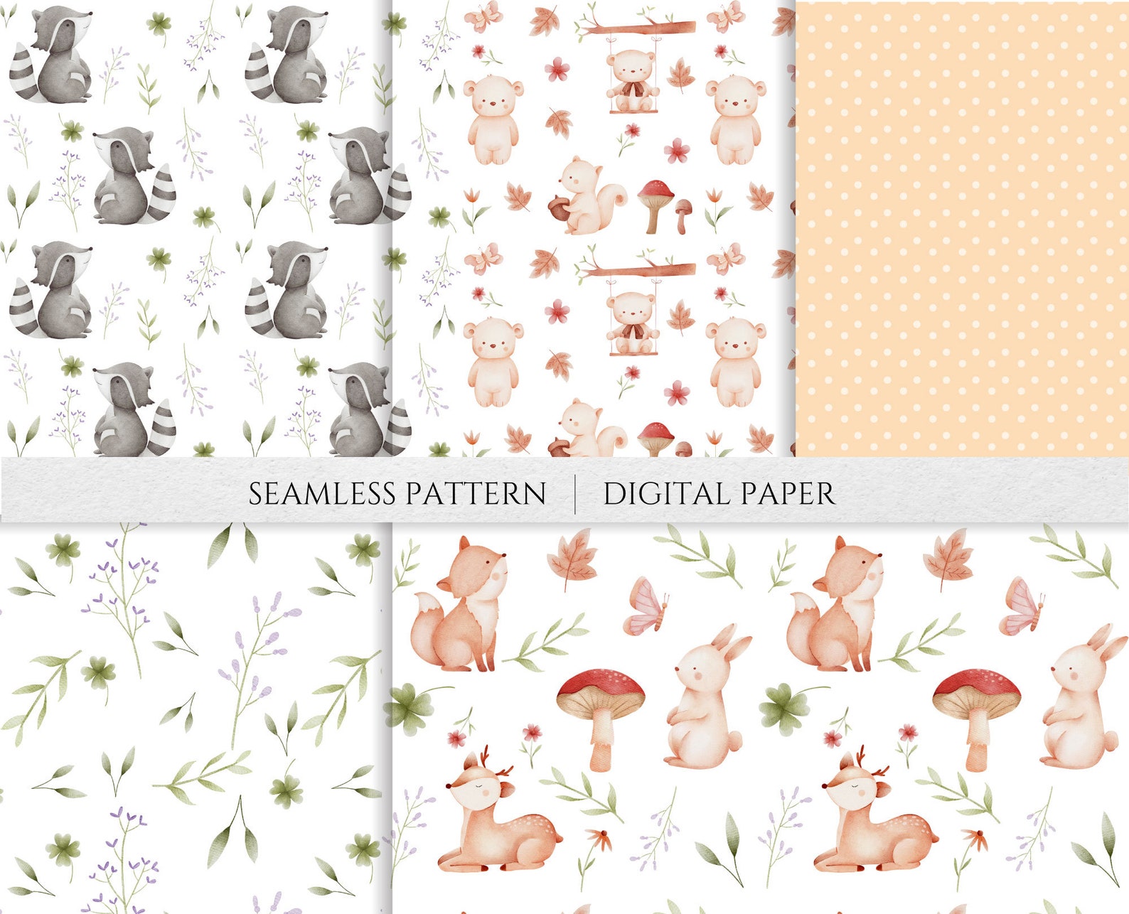 30 Woodland Animals Watercolor Seamless Pattern Digital - Etsy