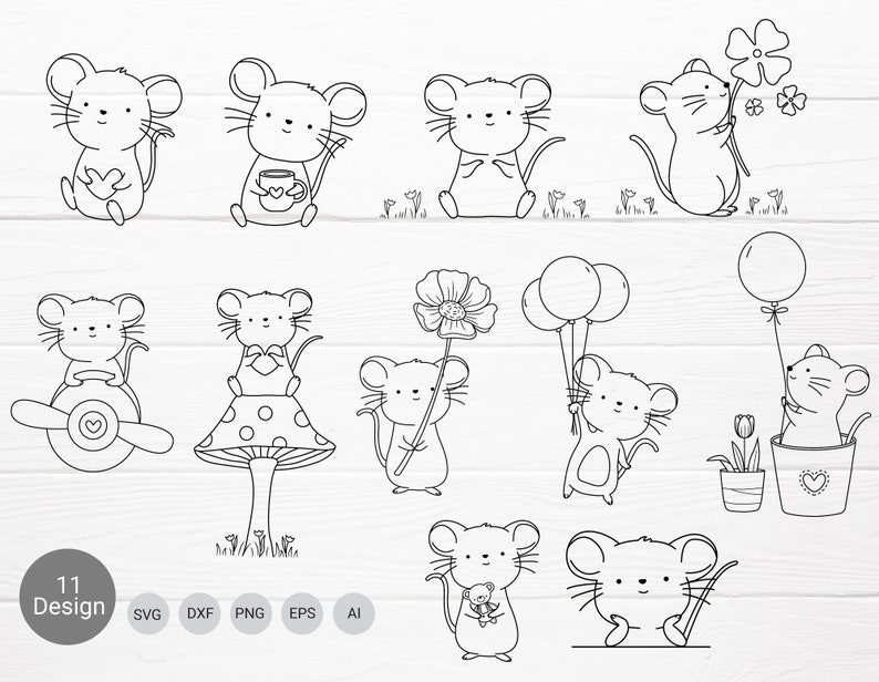 Little Mouse Cartoon Bundle Svg for Cut File, Animals Cut File, Mouse ...