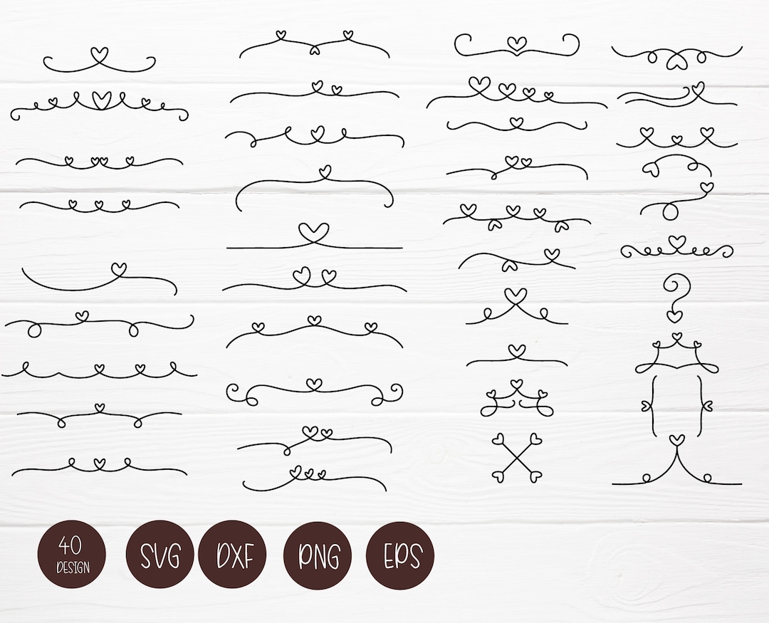 40 Heart Lines Bundle,svg Cut Files for Cricut,doodle Line,hand Drawn ...