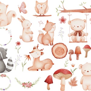 30 Woodland Animals Watercolor, Seamless Pattern, Digital Paper,flower ...