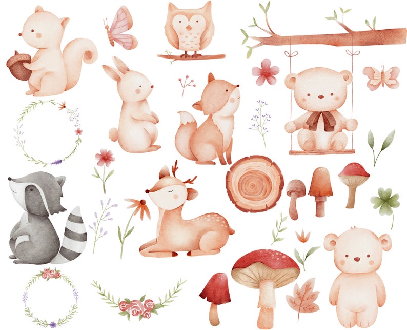 30 Woodland Animals Watercolor Seamless Pattern Digital - Etsy