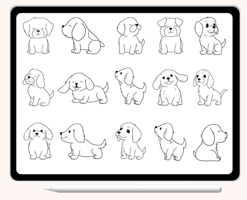 100 Cute Dog Stamp Brush Cartoon Animal for Procreate Stamps, Abstract ...