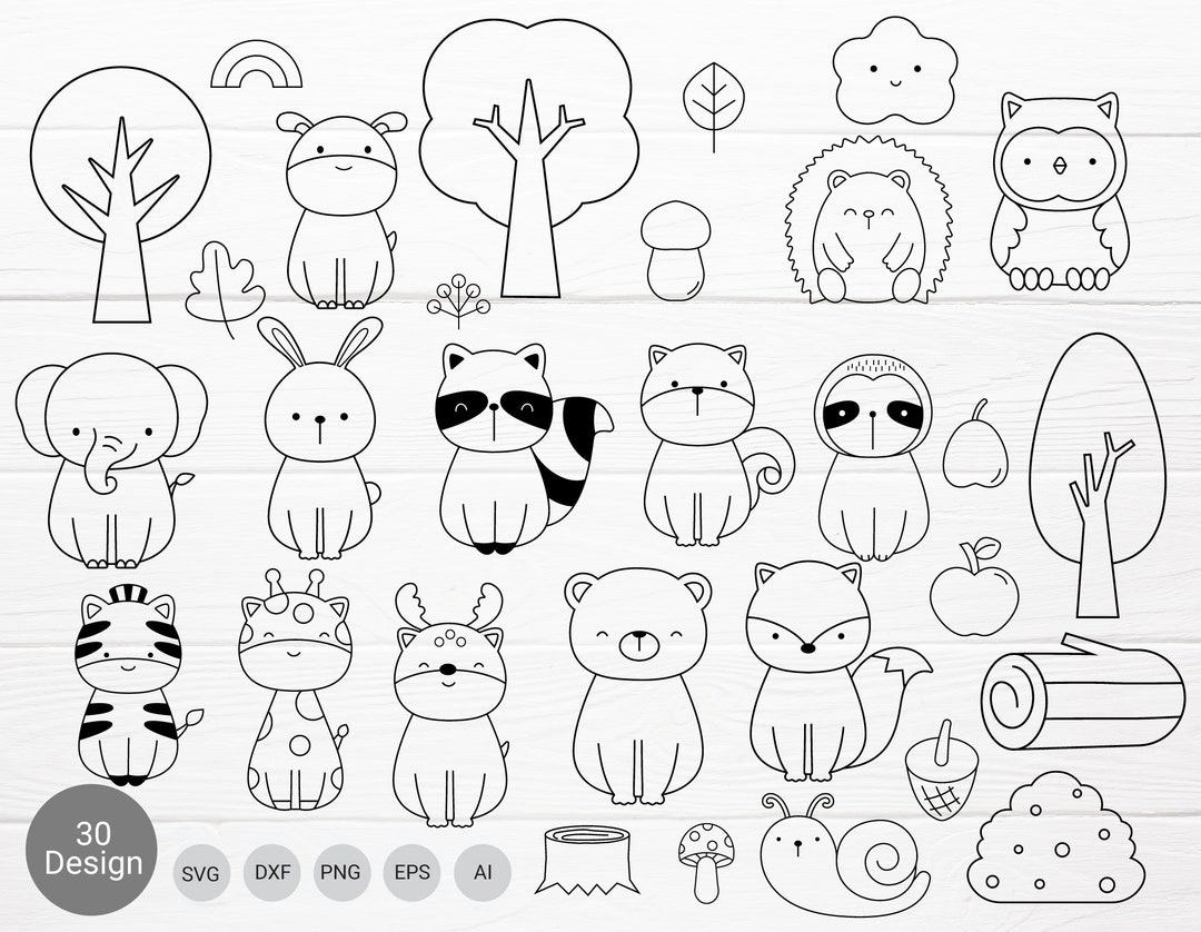 30 Woodland Animals Bundle SVG for Cut File, Coloring Forest Head ...