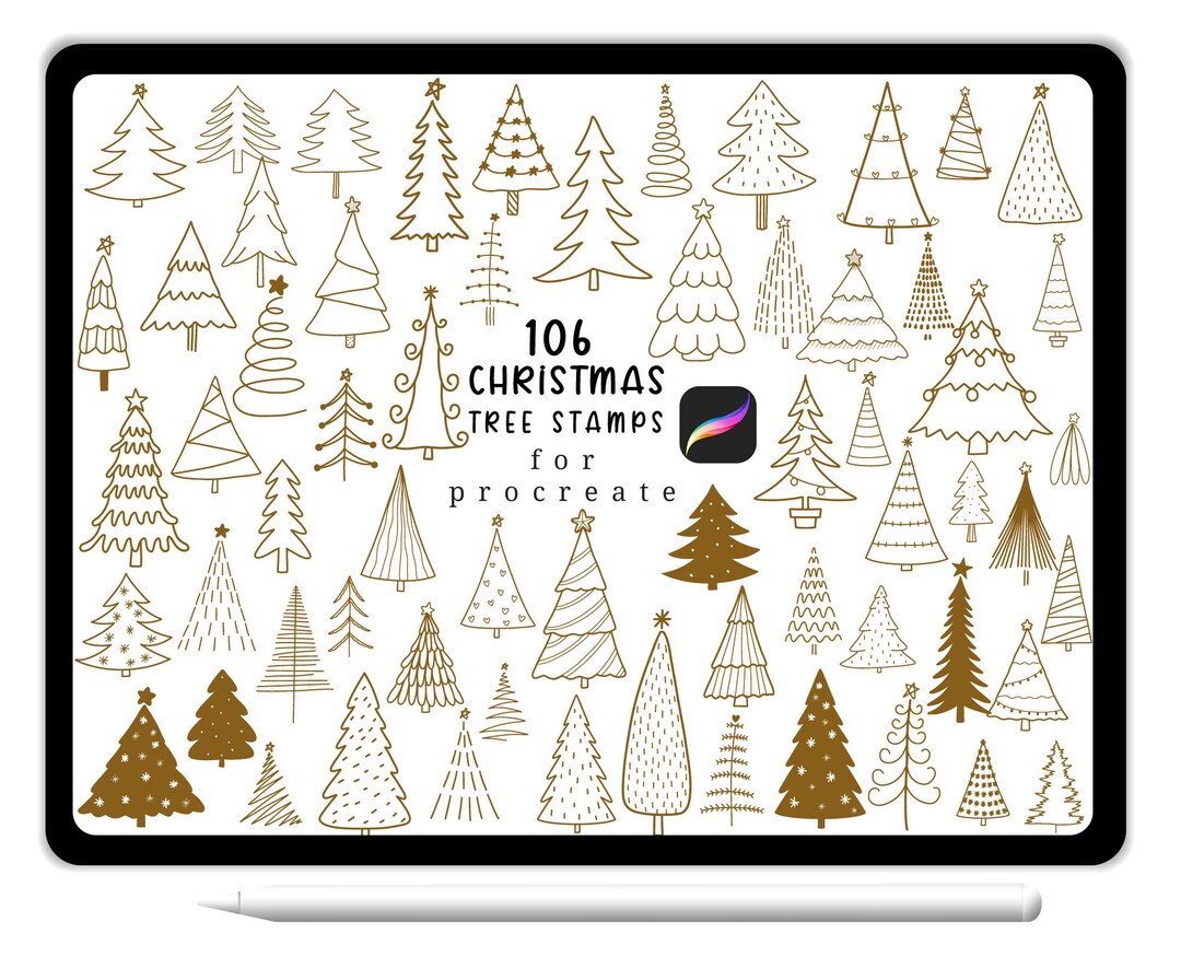 106 Christmas Tree Stamps, Procreate,christmas Ornaments Doodle ...