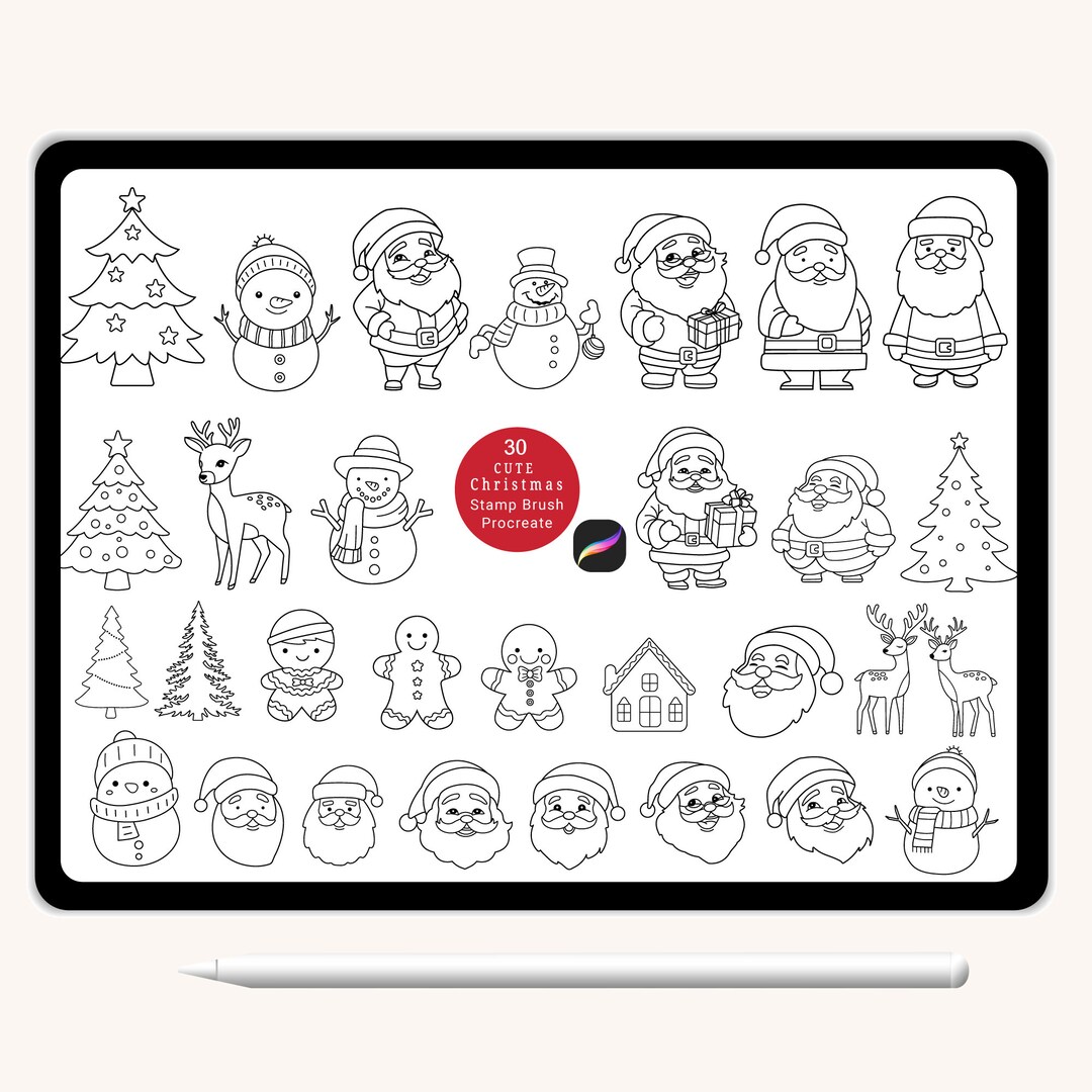 30 Christmas Procreate Stamps,santa,snowman,deer,cookie, Christmas ...