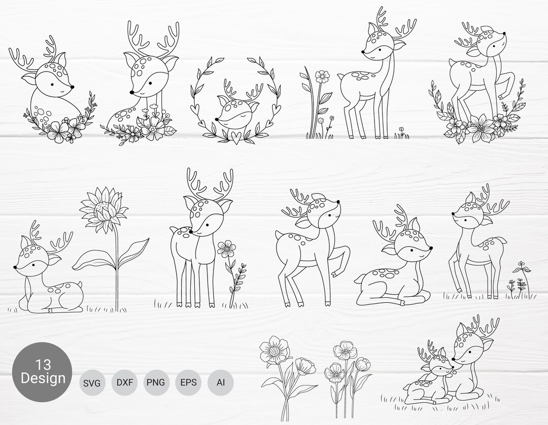 Deer Cartoon Bundle Svg for Cut File, Christmas Animals Cut File ...