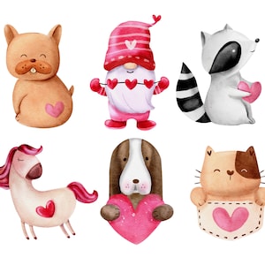 Valentine Watercolor Clipart Bundle Heart, Love, Animals Watercolor ...