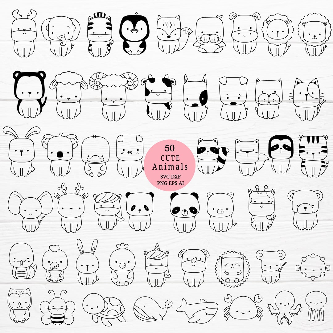 50 Animal Cartoon Svg Bundle Cut File Wild Animal Cute Animal, Hand ...
