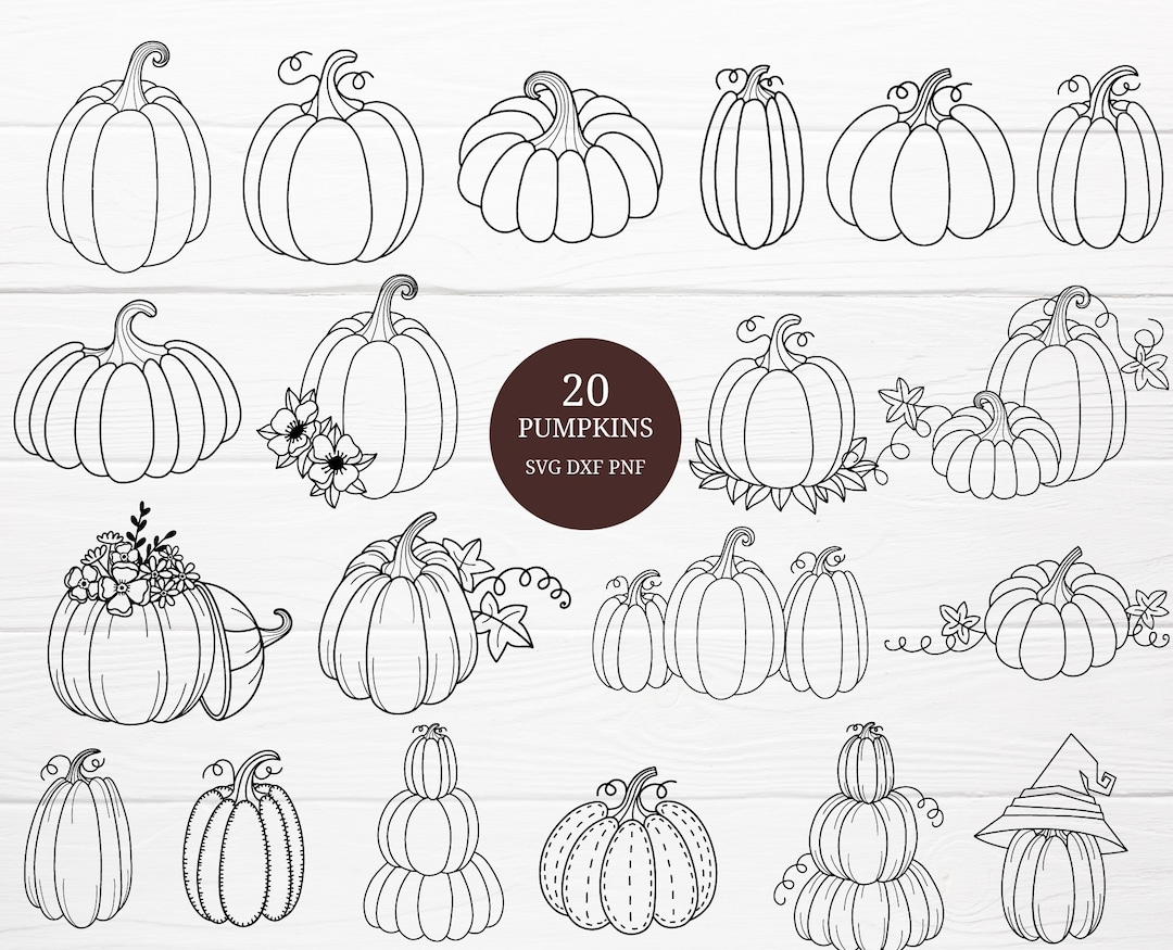 20 Pumpkins Bundle SVG for Cut File, Pumpkin Hand Drawn Style,svg,dxf ...