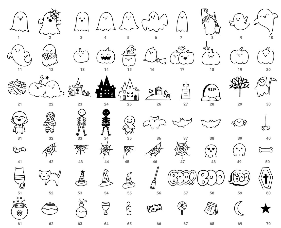 70 Cute Halloween Procreate Stamp Brushes Doodle and Hand - Etsy