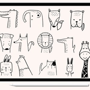 51 Animals Procreate Stamps, Abstract Doodle,hand Drawn, Procreate ...