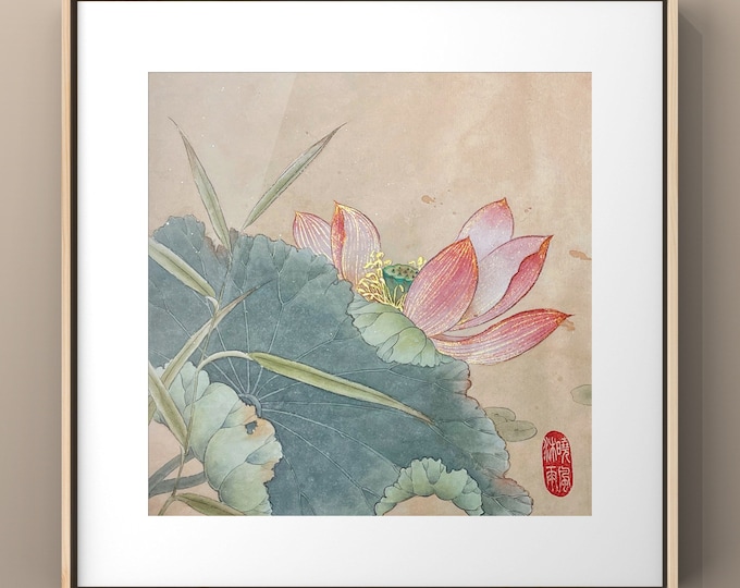 Rayong Orange Wall Art Real Lotus Flowers Unique Artwork Lotus Painting ...