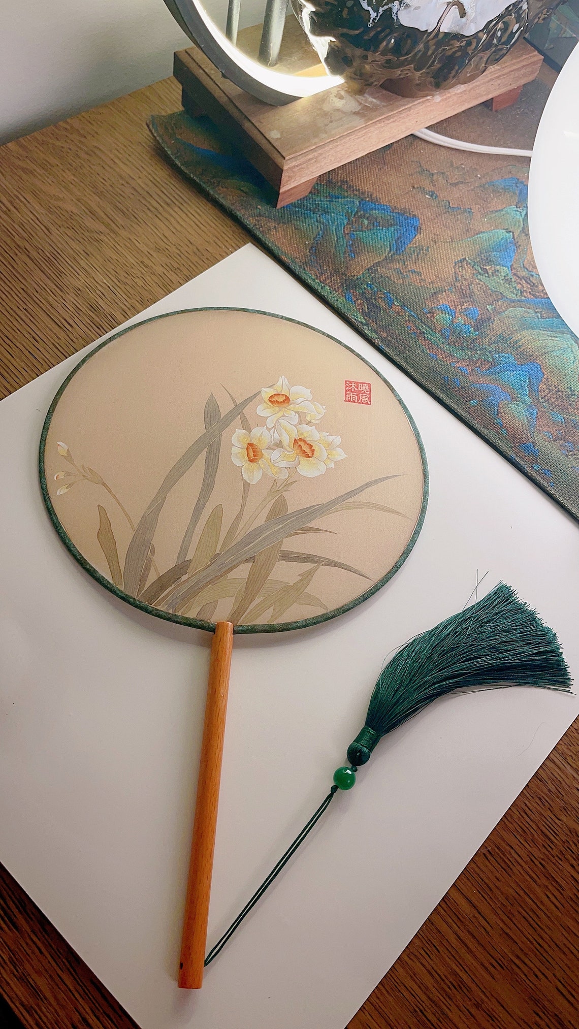 Original Handpainted Silk Fan, Daffodil Blossom, Wedding Fan, Wall ...