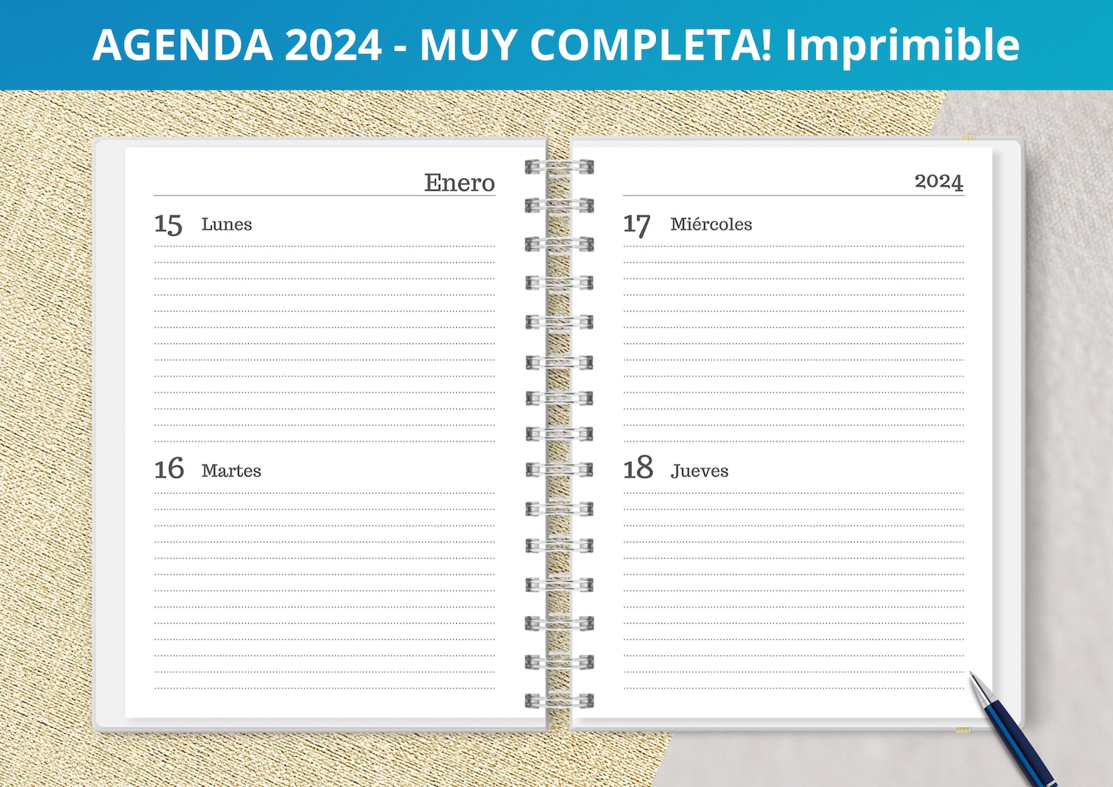 Agenda 2024 Dos dias por pagina para imprimir Planeadores Mensuales ...