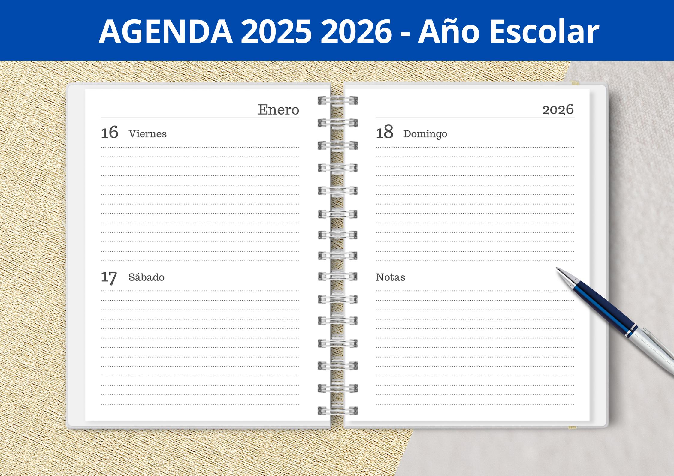 Agenda 2025 2026 - Año Escolar - Imprimible - Agosto a Julio - 2 días ...
