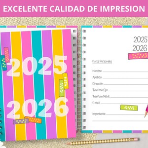 Agenda 2025 2026 - Año Escolar - Imprimible - Agosto a Julio - 2 días ...