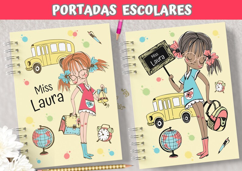 Portadas Escolares Imprimibles para Agendas y Cuadernos para Maestras y Alumnas Printable ...